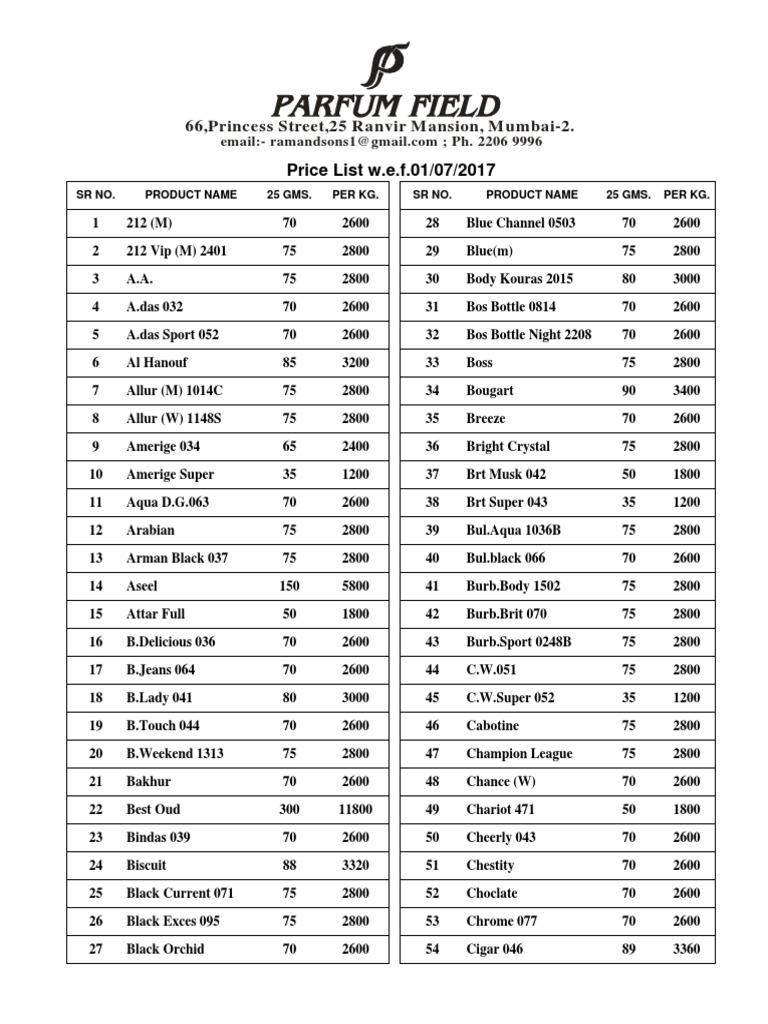 S.H. Kelkar Perfume Price List 2023 | PDF | Nature