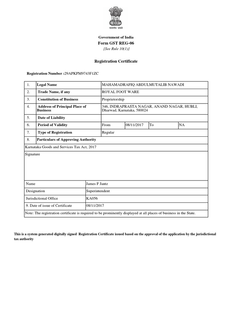 Form GST REG-06: Government of India | PDF