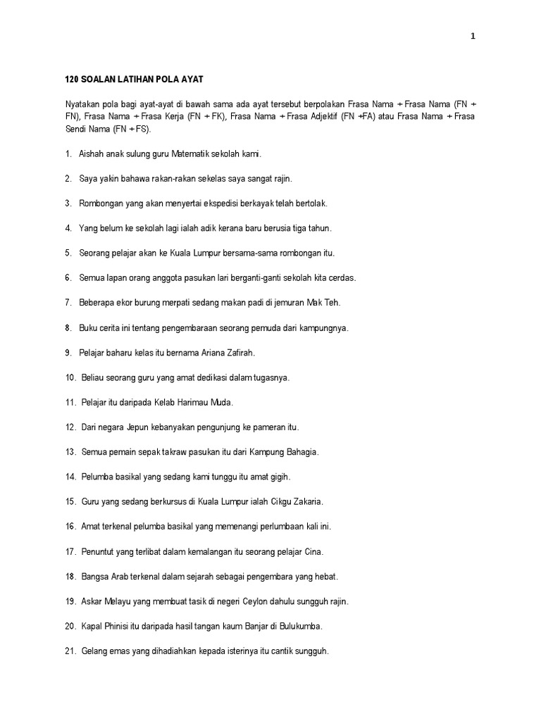120 Soalan Latihan Pola Ayat S PDF | PDF