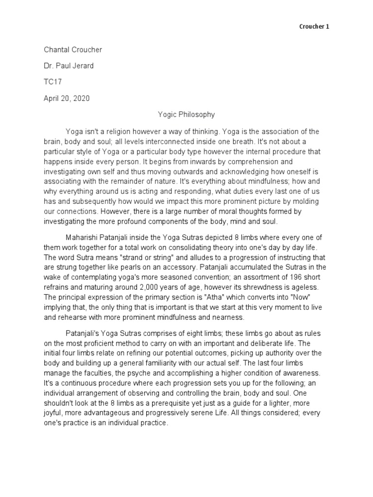 Yogic Philosophy Essay | PDF | Yoga | Indian Philosophy