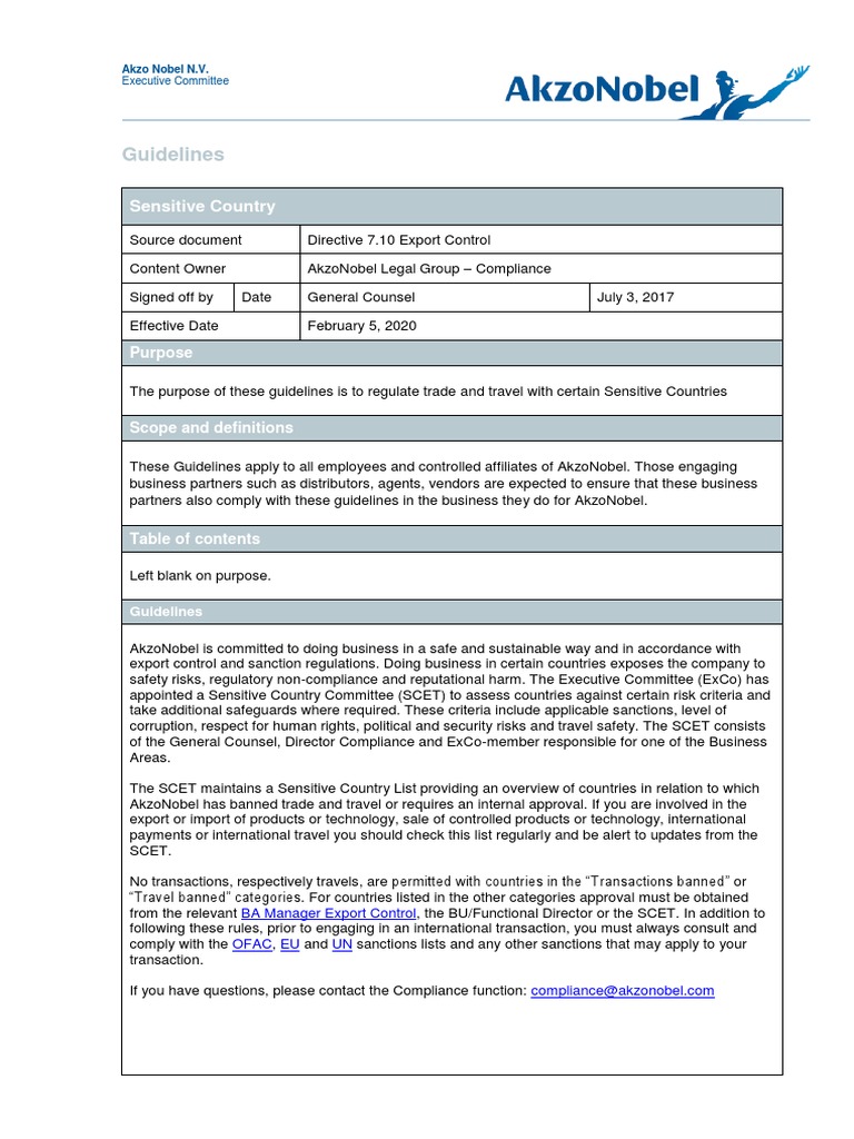 Guidelines: Sensitive Country | PDF | Regulatory Compliance | Policy