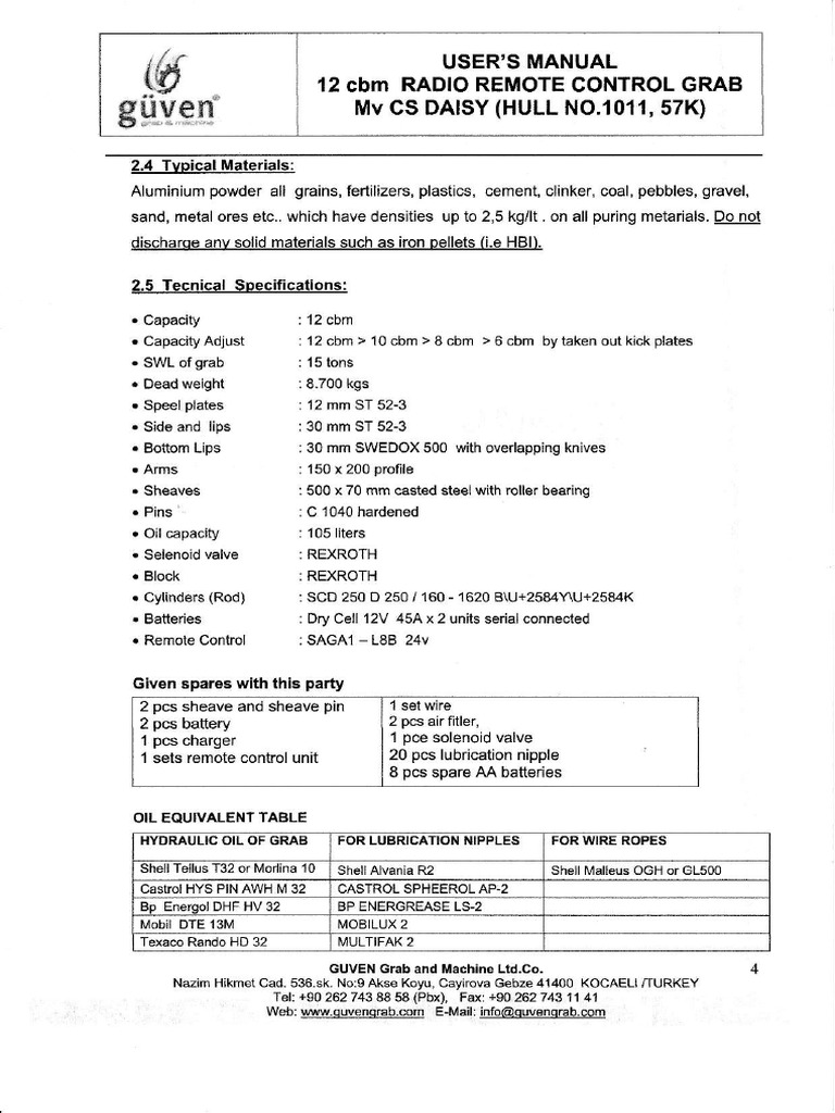 Guven Grab Spec | PDF | Mechanical Engineering | Manufactured Goods