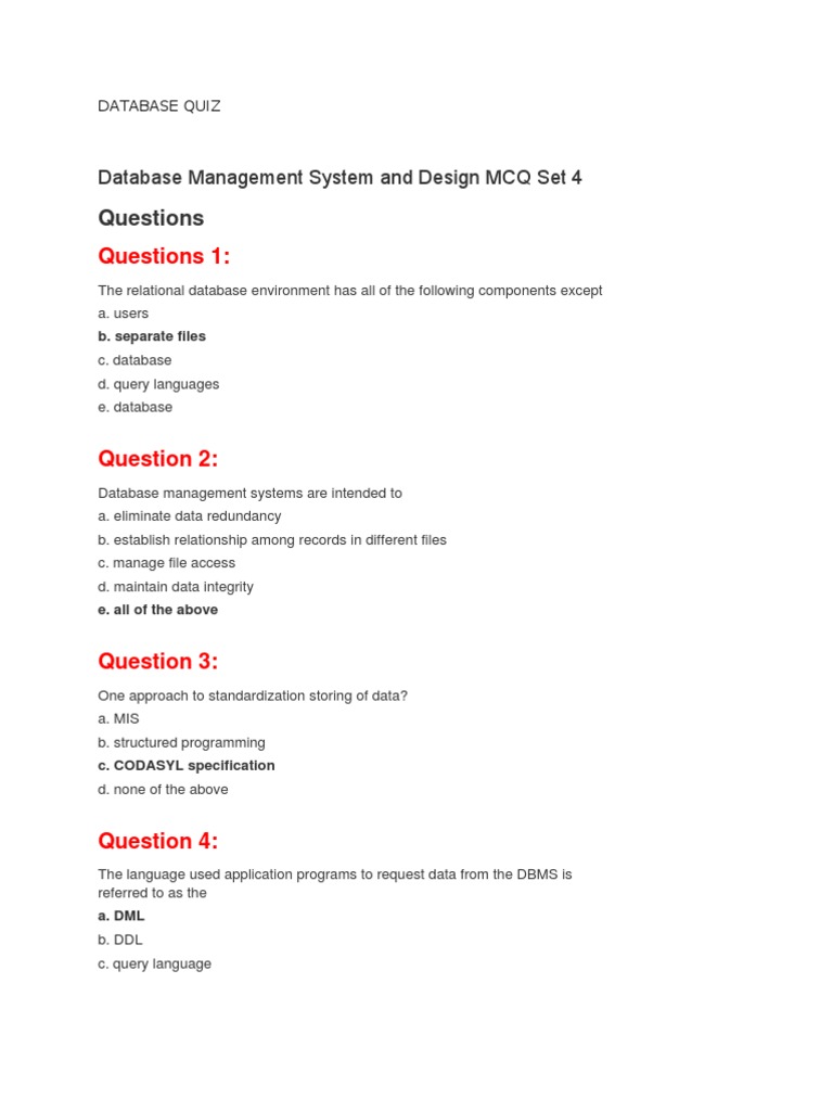 Database Quiz | PDF | Information Management | Databases