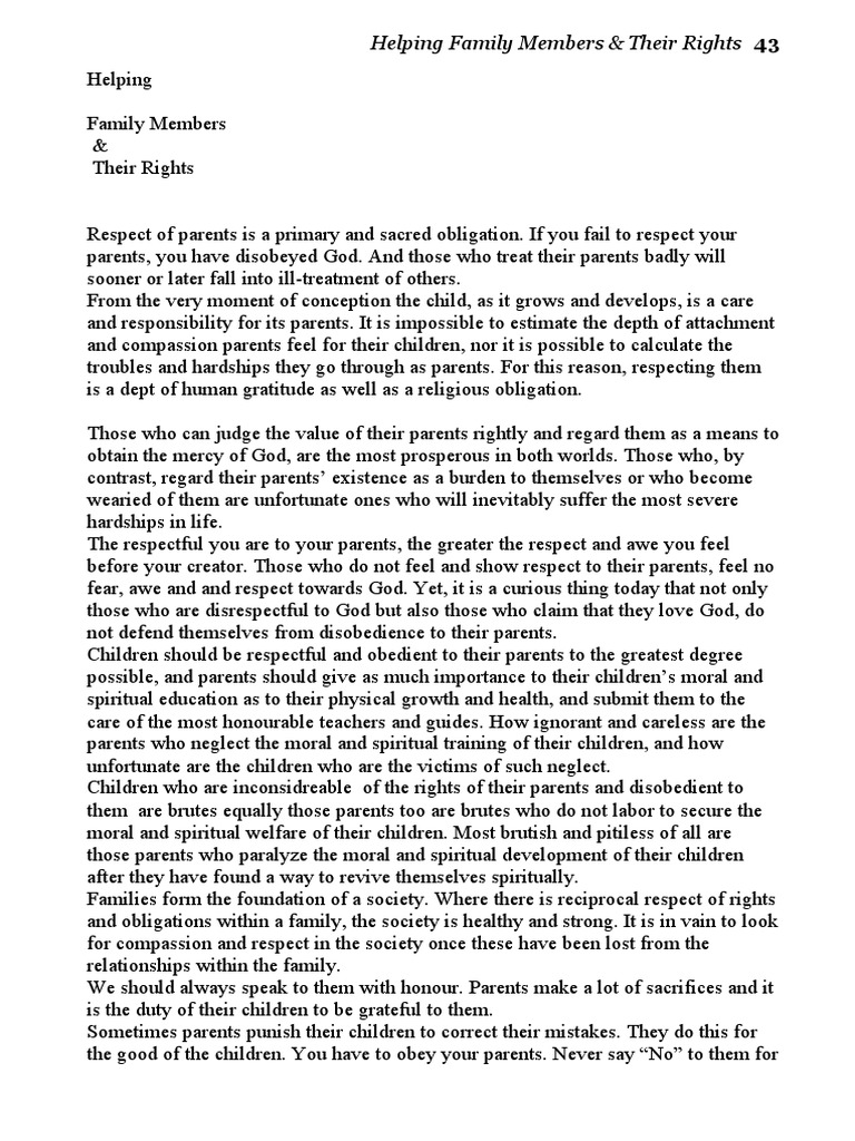 Respecting Parents and Helping Family Members: Obligations, Rights, and ...
