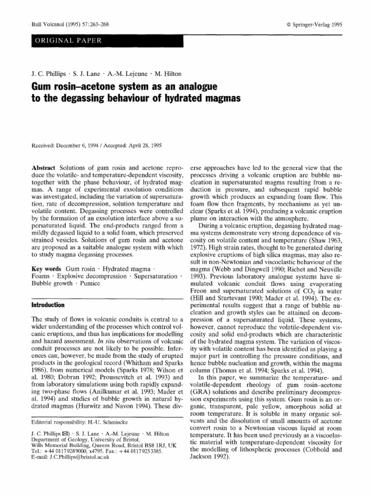 Gum Rosin-Acetone System As An Analogue To The Degassing Behaviour of ...