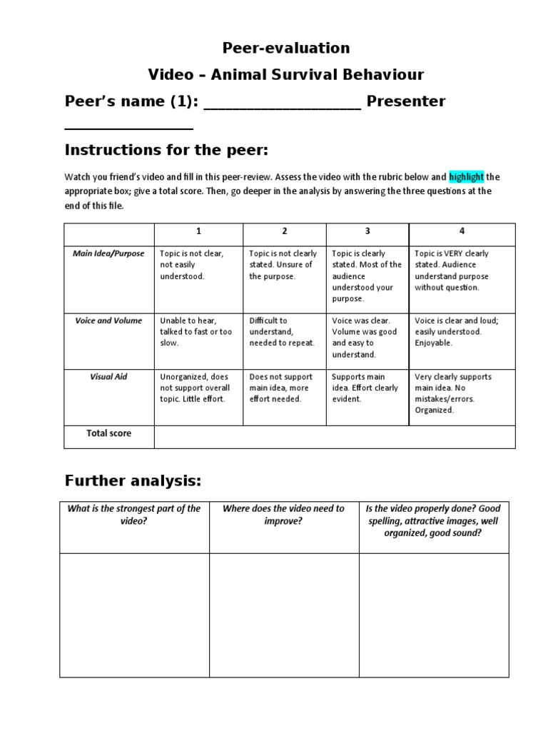Peer Review Template for Videos | PDF | Peer Review | Rubric (Academic)