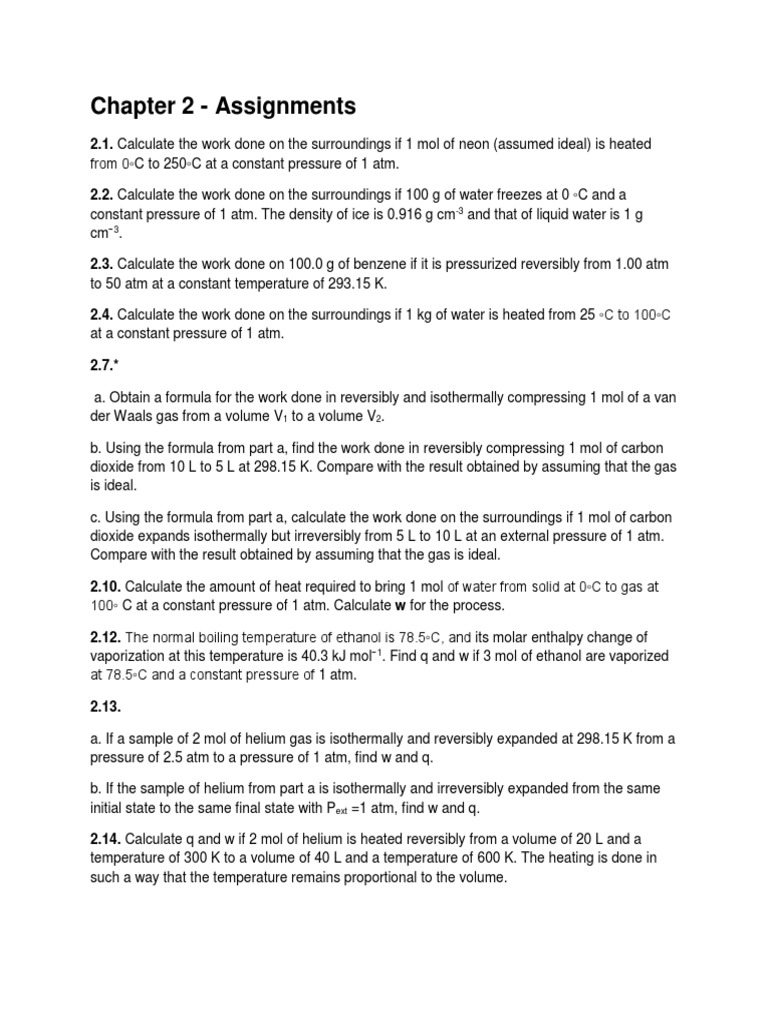 Asignment - Chapter 2 | PDF | Gases | Enthalpy