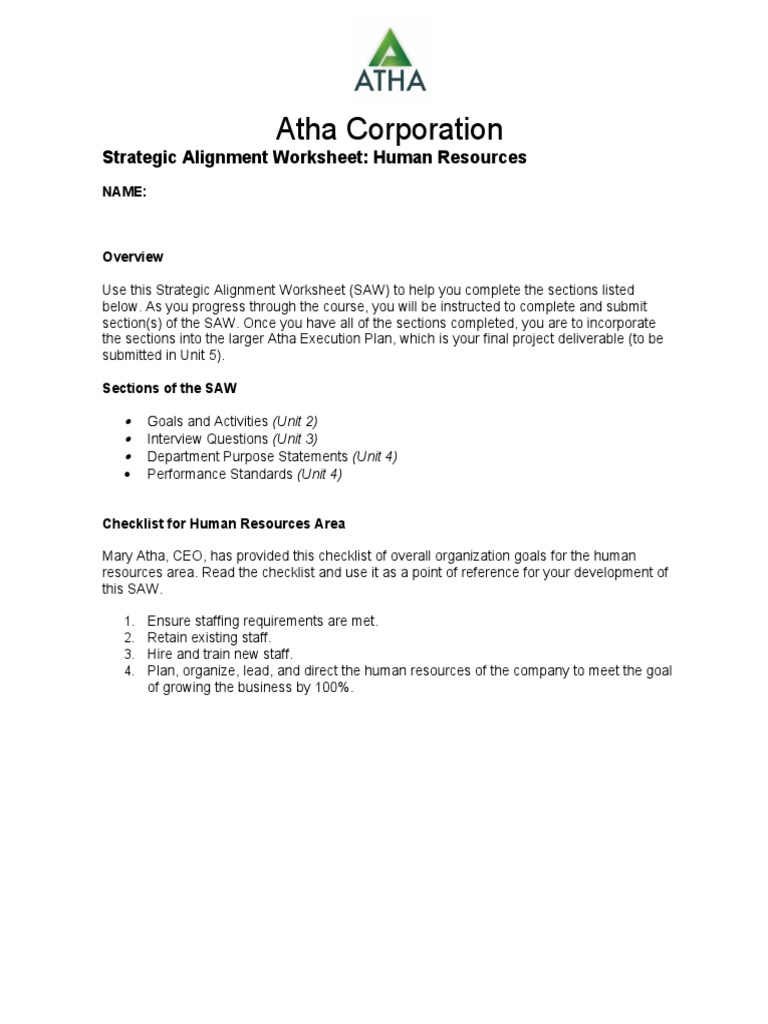 Strategic Alignment Worksheet: Developing a Comprehensive Human ...