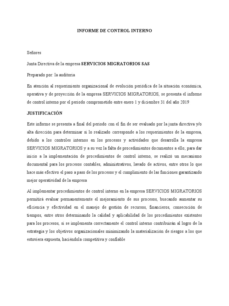 Modelo de Informe de Control Interno | PDF | Auditoría | Contabilidad