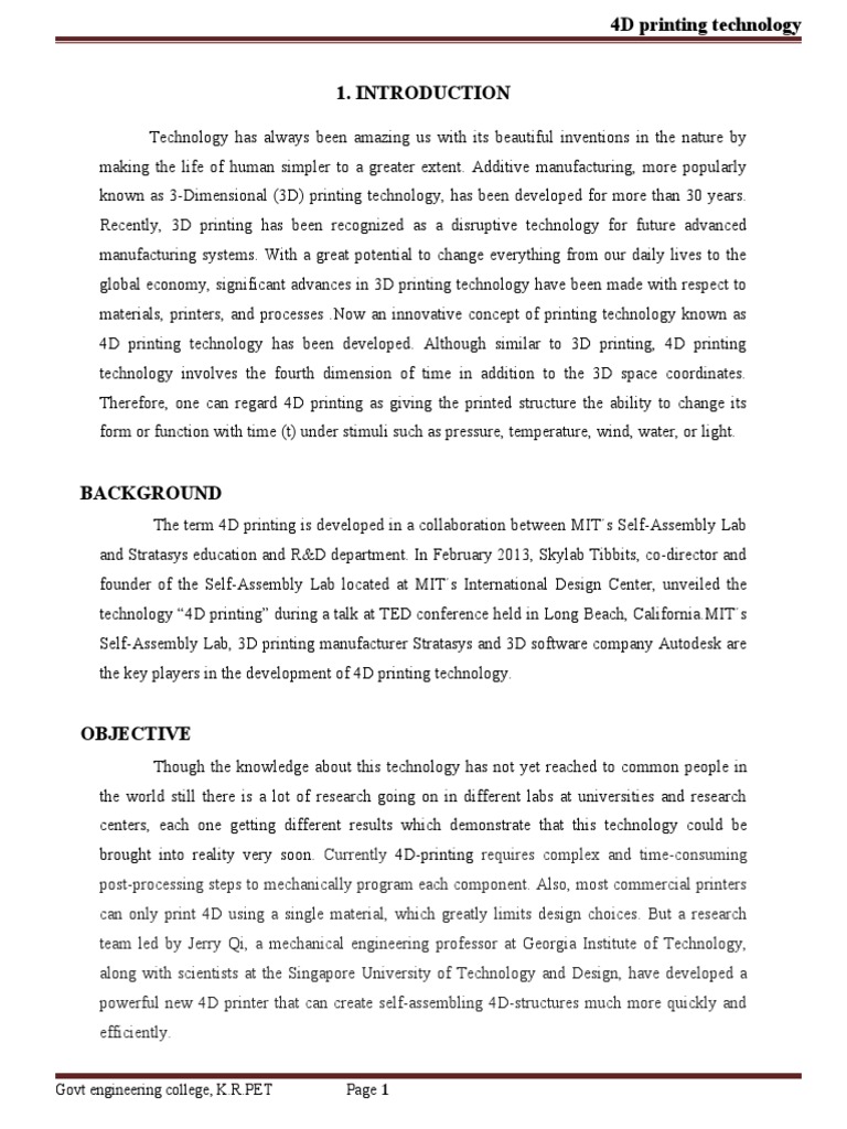 ARCHAN RAJ 4d-Printing Seminar-Report | Download Free PDF | Shape ...