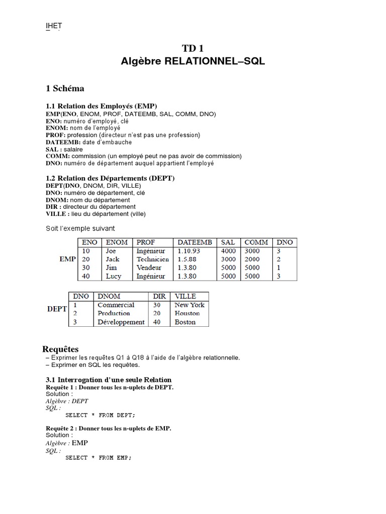 TD1 SQL Corrigé | PDF
