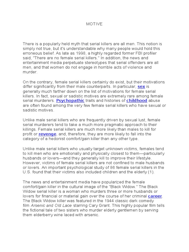 Why Women Kill: Exploring Motives of Female Serial Killers | PDF ...