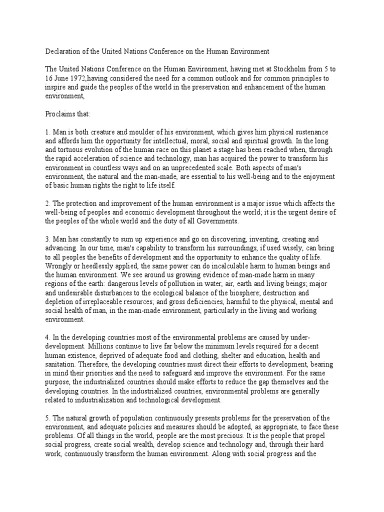 Declaration of The United Nations Conference On The Human Environment ...