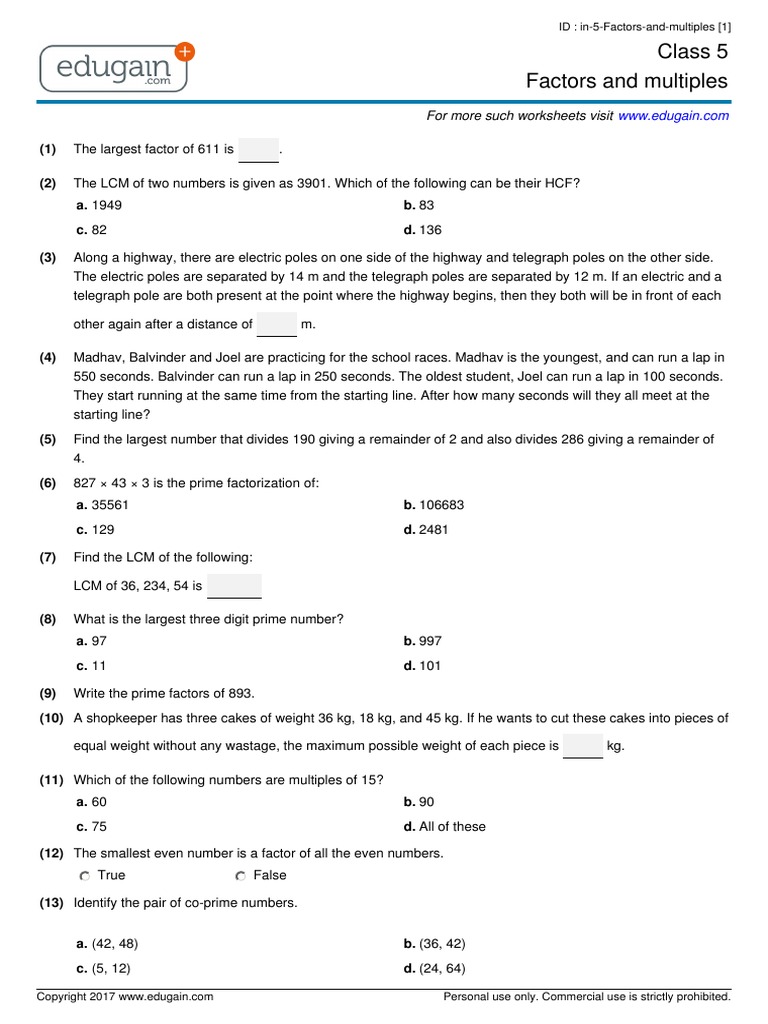 Grade 5 Factors and Multiples in | PDF | Discrete Mathematics | Numbers