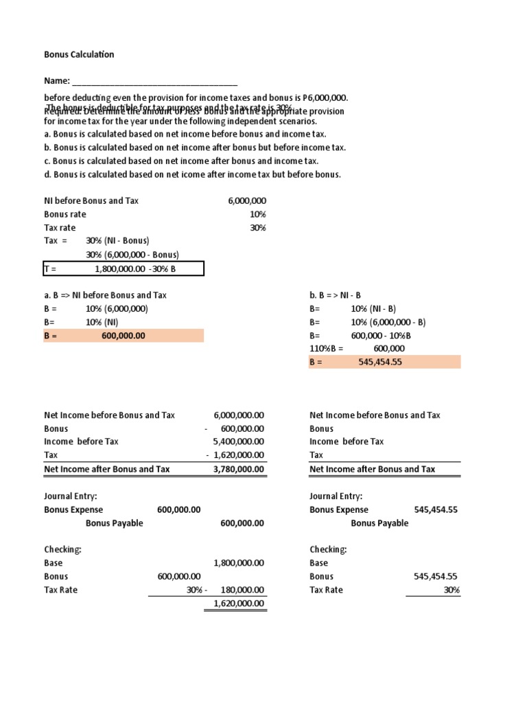Bonus Calculation and Tax Impact | PDF | Income Tax | Economies