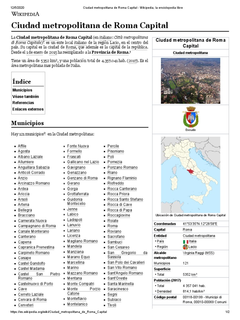 Ciudad Metropolitana de Roma Capital - Wikipedia, La Enciclopedia Libre ...