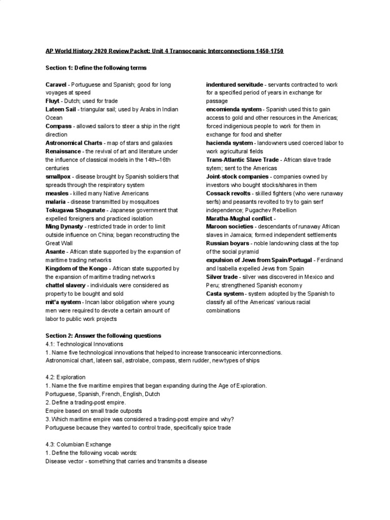 Graham Uldrich - WHAP Unit 4 Study Guide | PDF | Slavery | Maritime History