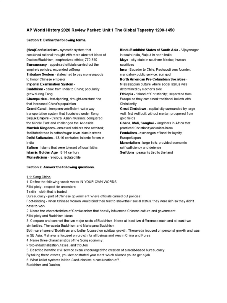 AP World History 2020 Review Packet - Unit 1 | PDF | Asia | China
