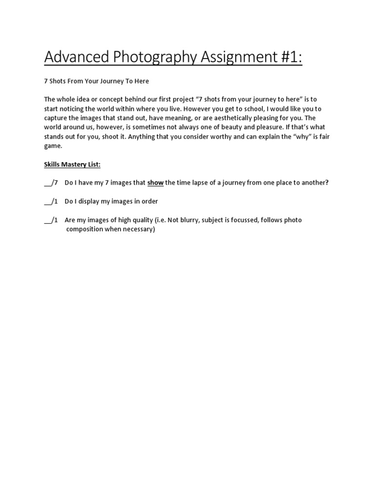 7 Shots Assignment Rubric | PDF