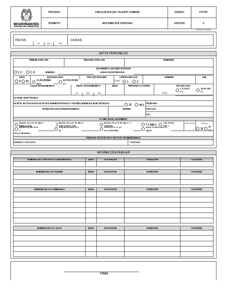 Formato de Información Personal VTFT07 | PDF | Privacidad de la ...