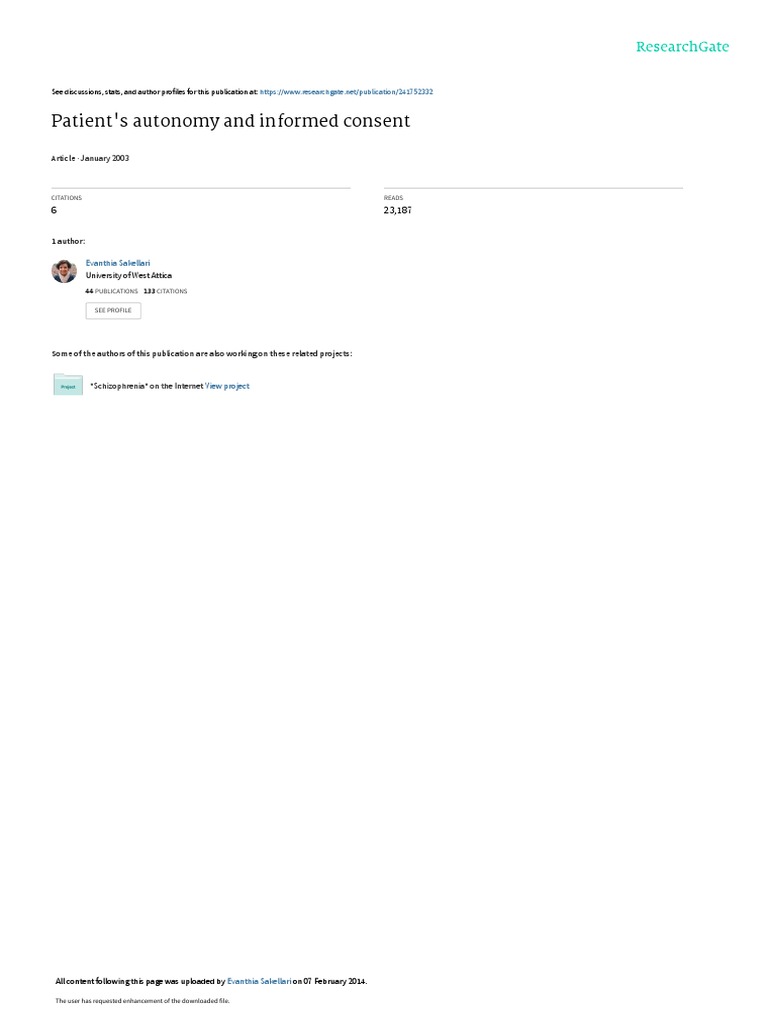 Patient's Autonomy and Informed Consent: January 2003 | Download Free ...