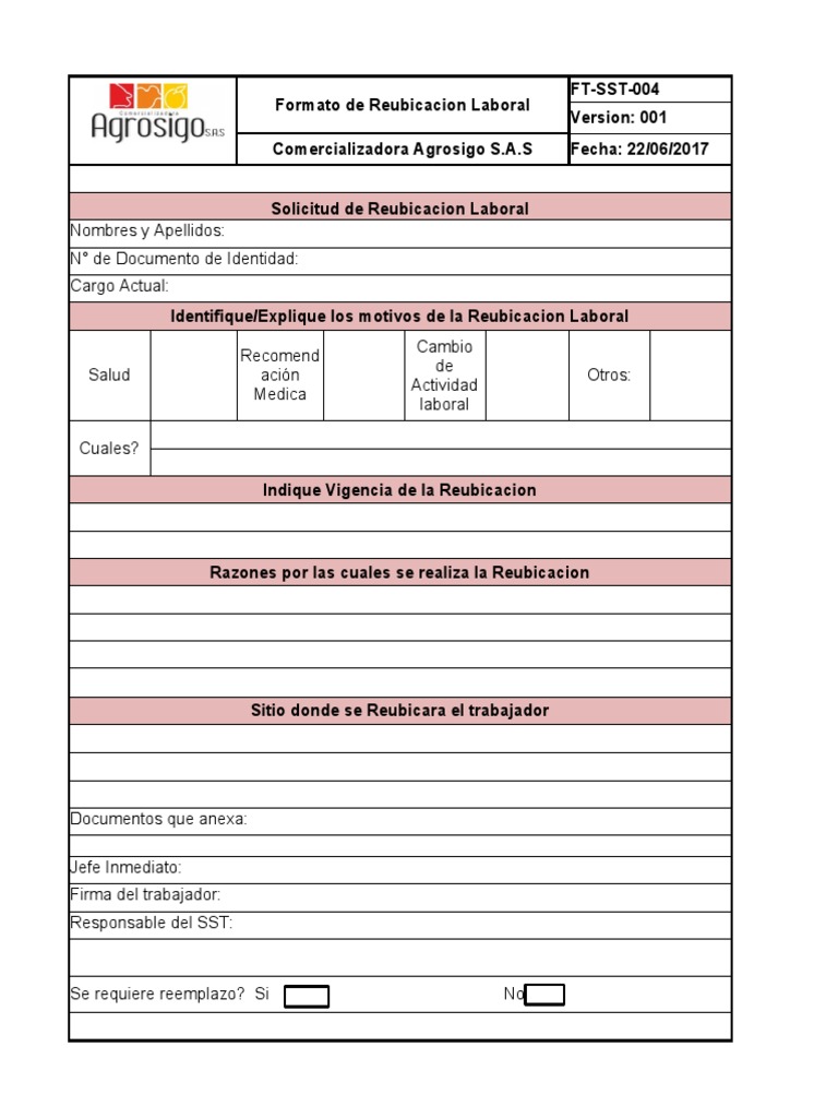 Formato Reubicacion Laboral | PDF