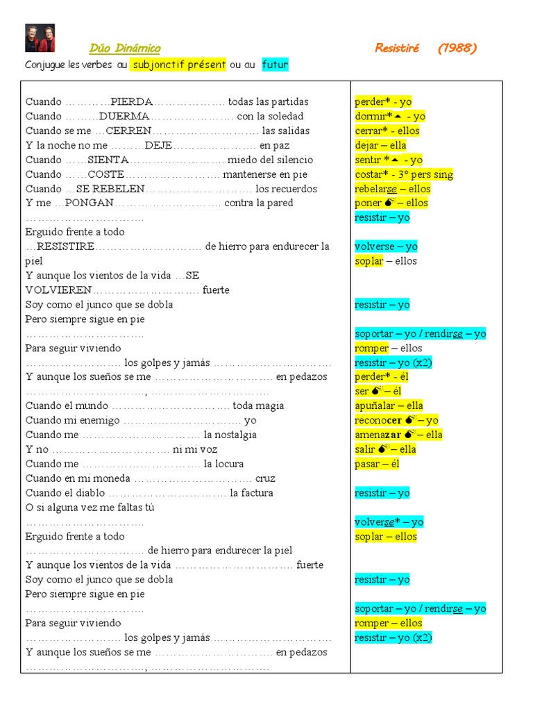 1 Resistiré - Exo Conjugaison | PDF | Entretenimiento (general)