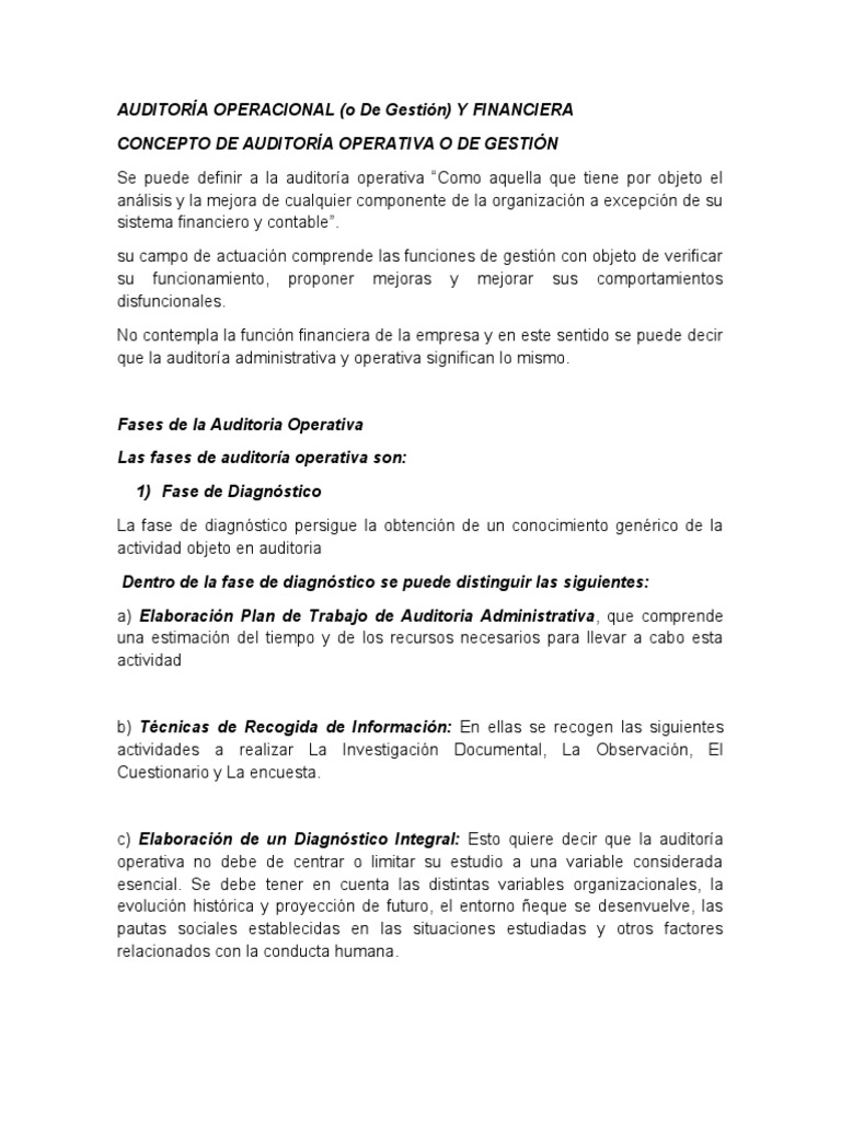 Fases de La Auditoria Operacional | PDF | Auditoría | Planificación