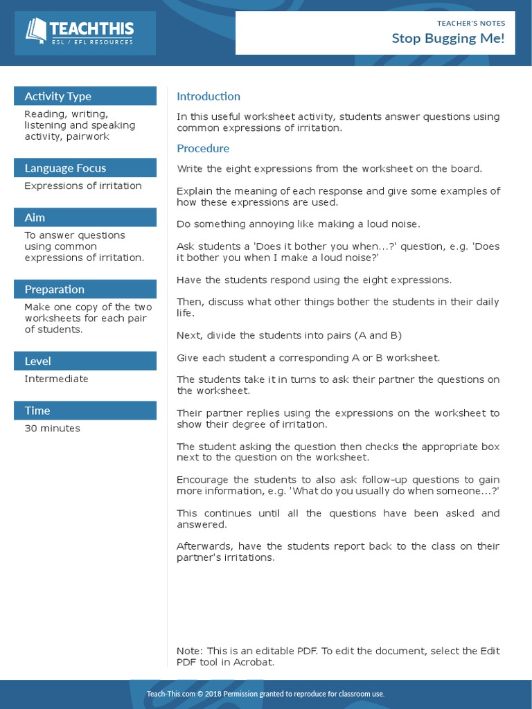 Stop Bugging Me!: Activity Type | Download Free PDF | Question | Cognition