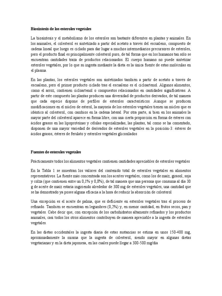 Biosíntesis y efectos de esteroles vegetales | PDF | Plantas | Colesterol