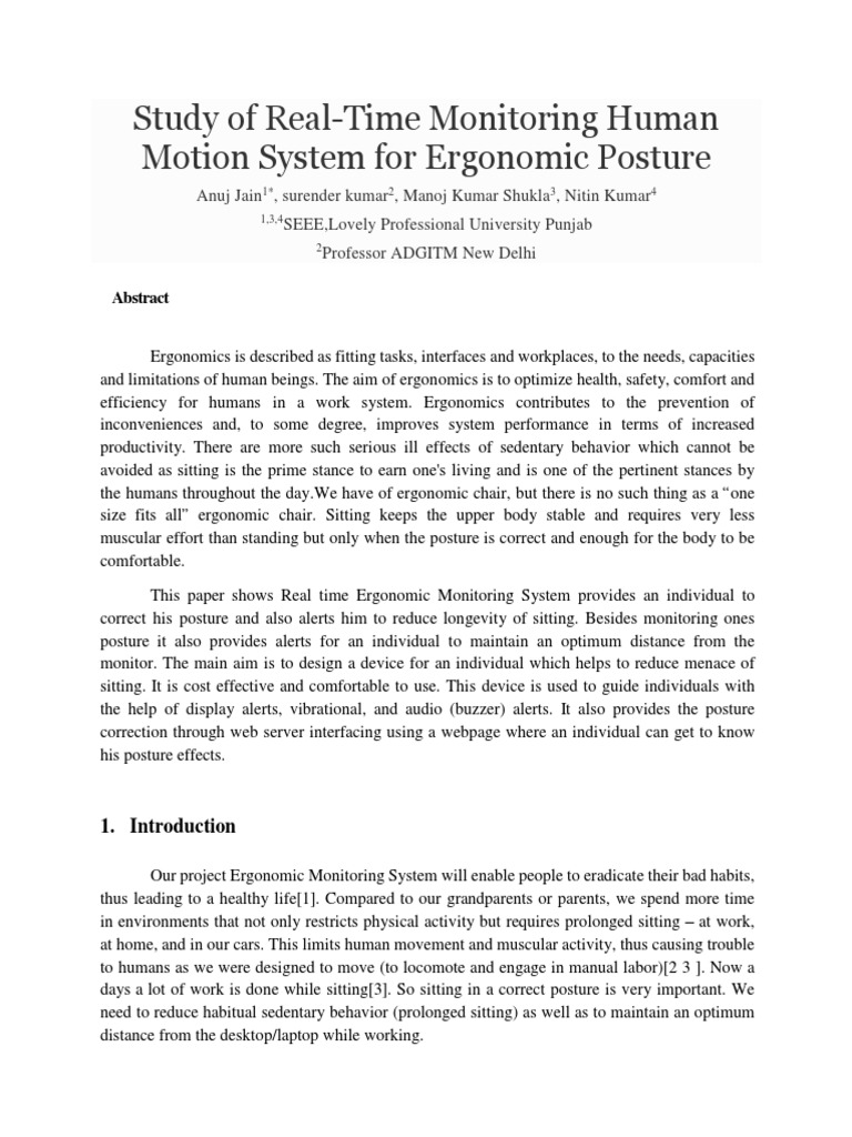 Real-Time Ergonomic Posture Monitoring System | PDF | Human Factors And ...
