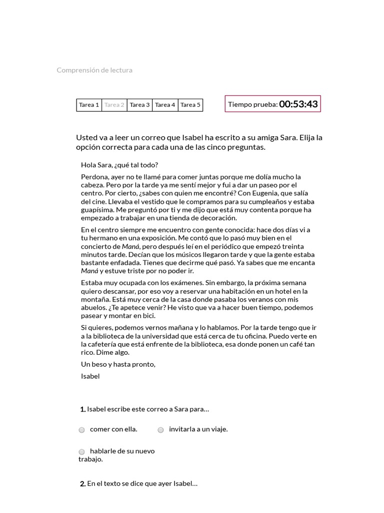 Examen de Lectura SIELE. A1.2 | PDF