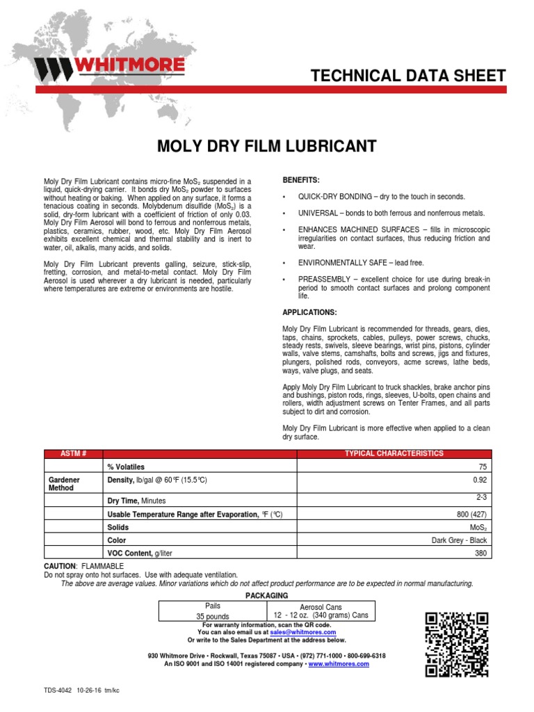 Whitmore Moly-Dry-Film-Lubricant | PDF | Lubricant | Chemical Substances