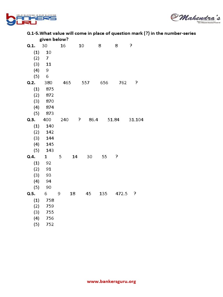 Determining Patterns and Relationships in Number Series Questions | PDF