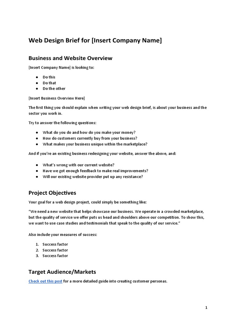 Web Design Brief For (Insert Company Name) : Business and Website ...