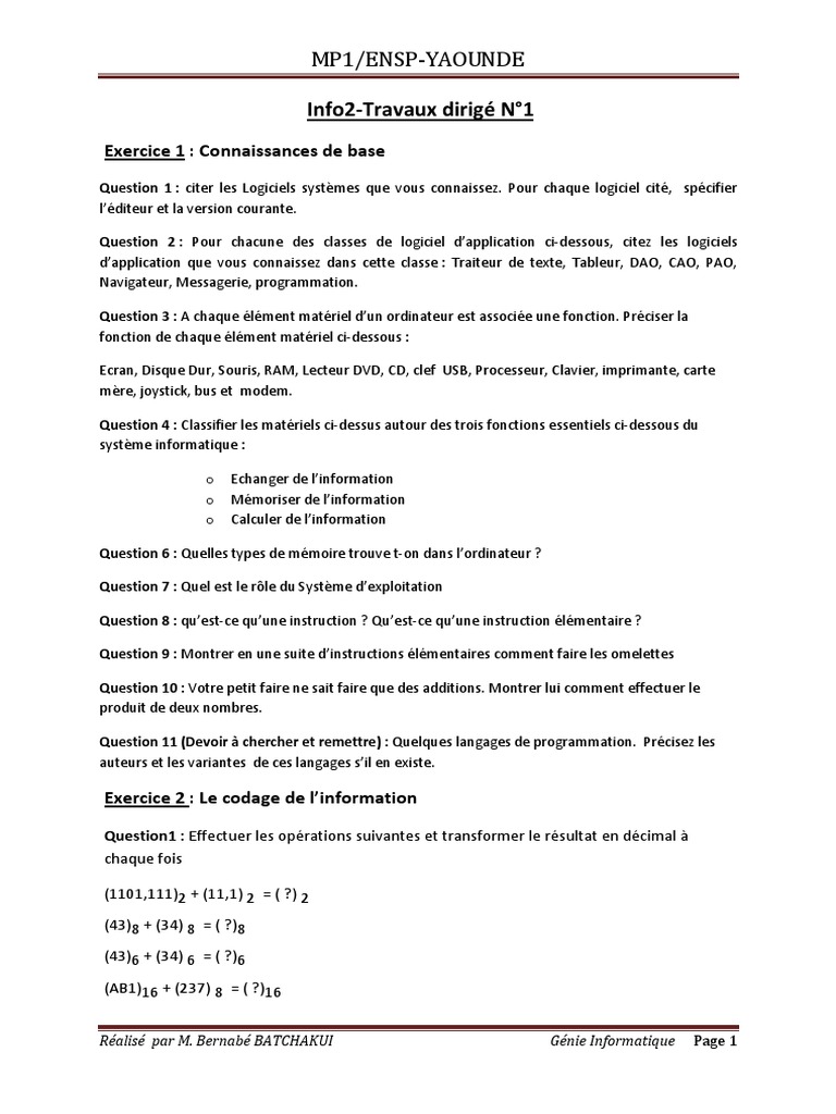 Exercices de Codage et Informatique | PDF | Matériel informatique ...