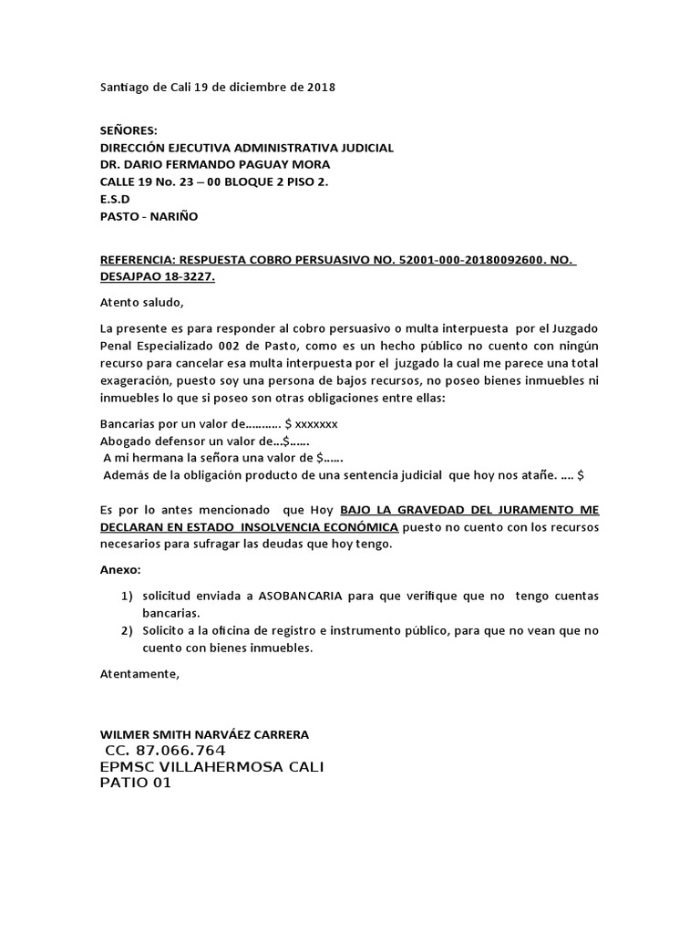 Carta Insolvencia | PDF