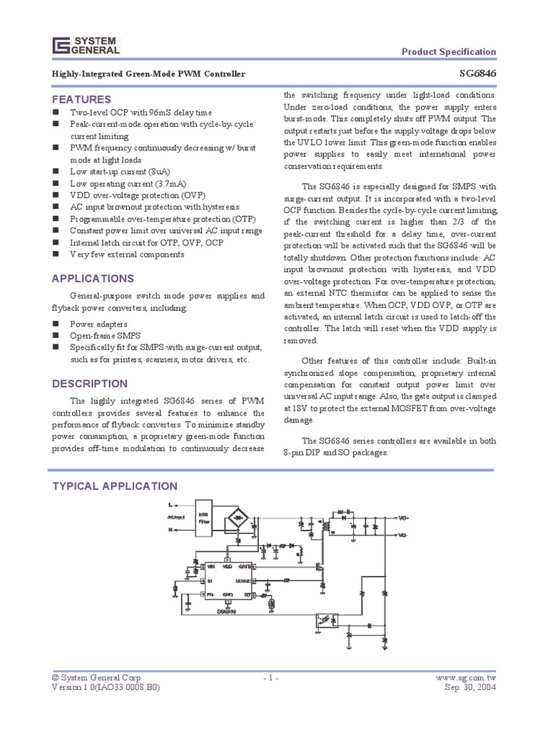 Features: Highly-Integrated Green-Mode PWM Controller | PDF | Power Supply | Force