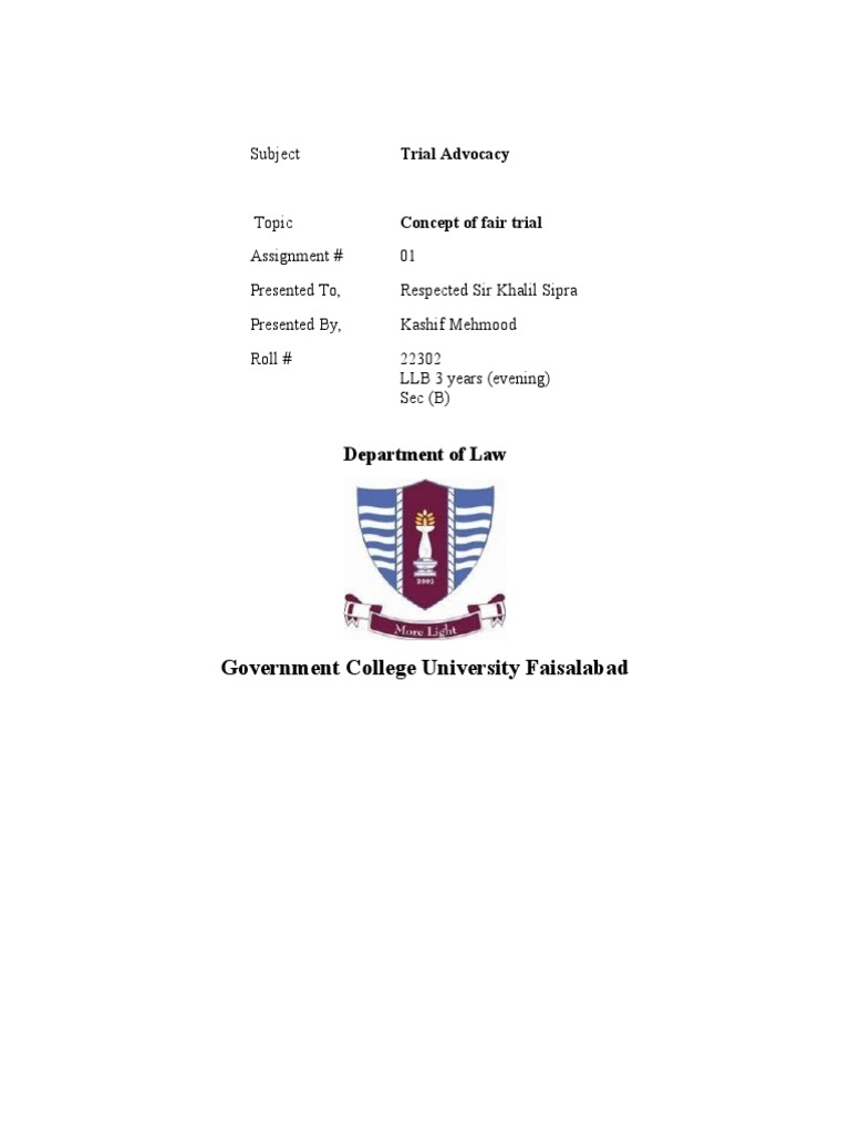 Government College University Faisalabad: Subject | PDF | Right To A ...