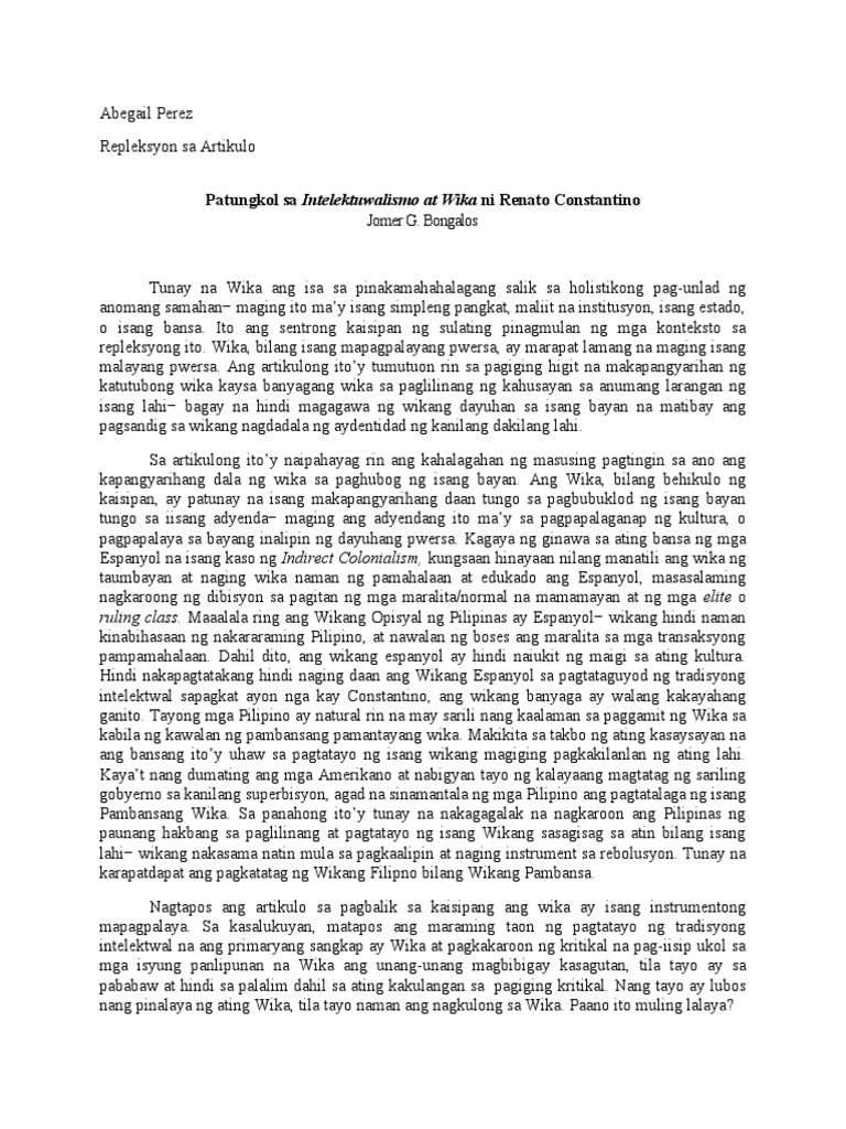 Repleksyon Sa Artikulo | PDF