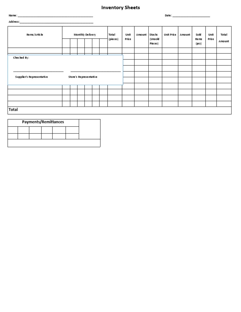 Inventory Sheet Documents | PDF