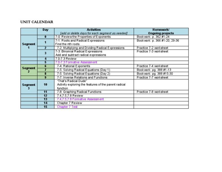 Unit Calendar | PDF | Teaching Methods & Materials