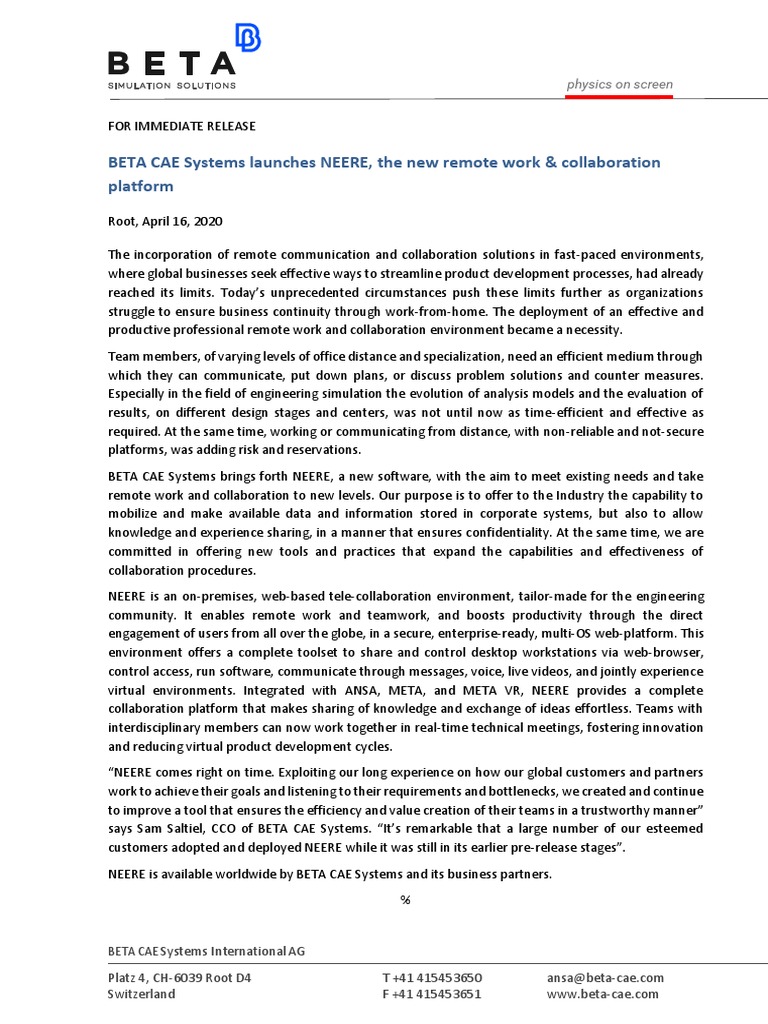 Neere Launch Press-Release | PDF | Simulation | Software Testing