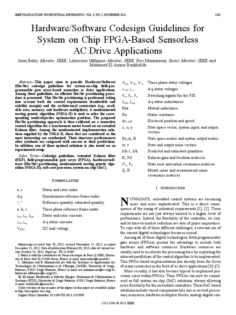 Hardware/Software Codesign Guidelines For System On Chip FPGA-Based Sensorless AC Drive ...