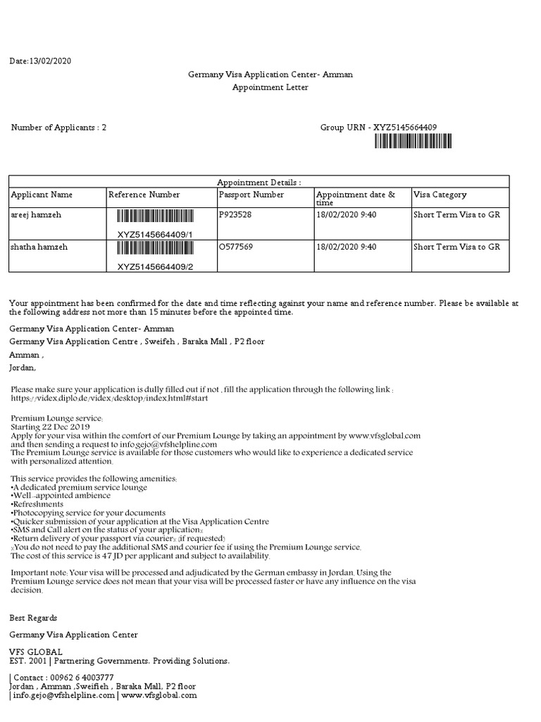 Appointment Details for Two Applicants Seeking Short Term Visas to ...