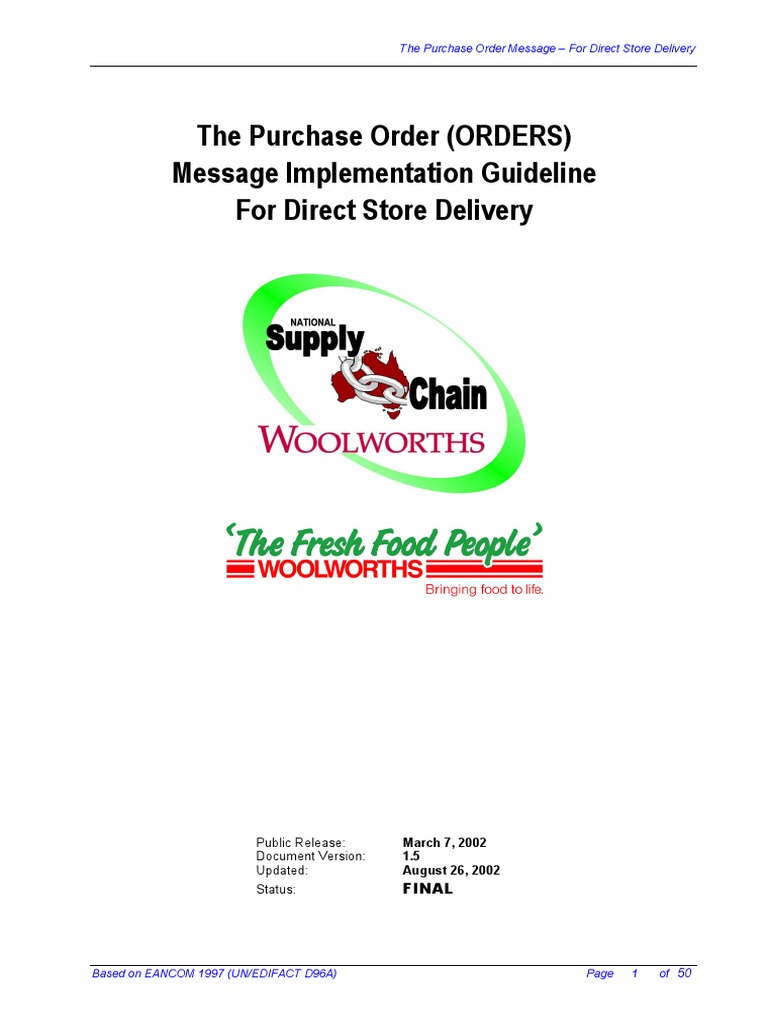 The Purchase Order (ORDERS) Message Implementation Guideline For Direct ...