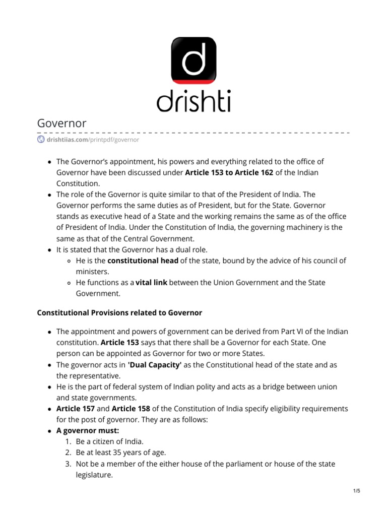 Seven Roles of the Governor Explained | PDF | Constitution | Government ...
