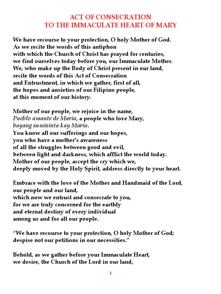 Act of Consecration To The Immaculate Heart of Mary | PDF ...