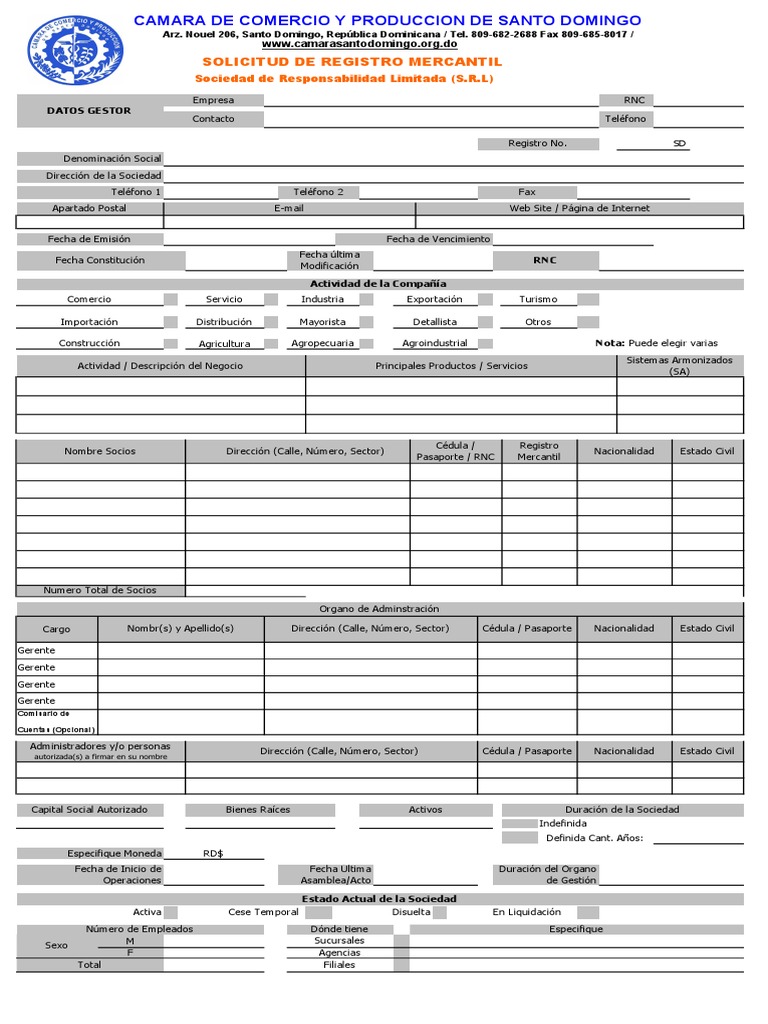 Solicitud Registro Mercantil | PDF | República Dominicana | Business