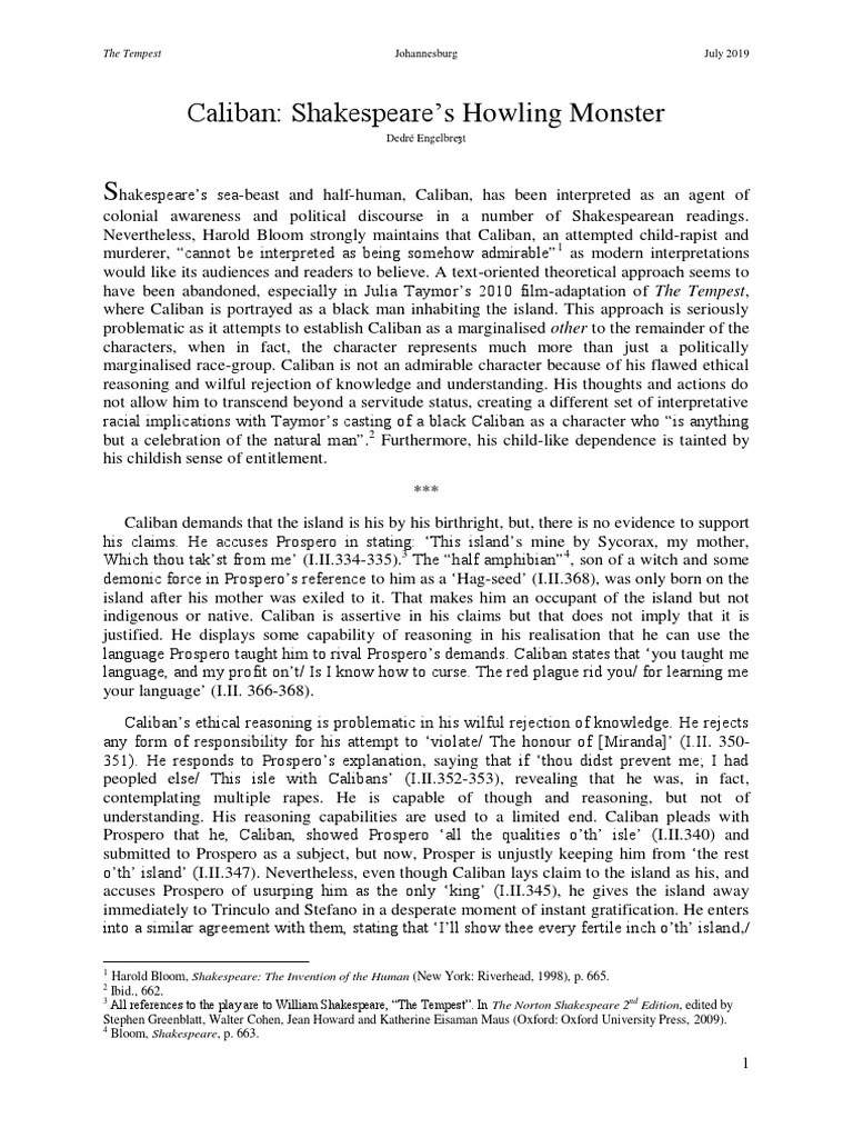 Caliban Shakespeares Howling Monster | PDF | The Tempest